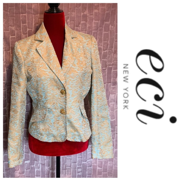 ECI | Jackets & Coats | Tiffany Blue Gold Silklined French Jacquard ...